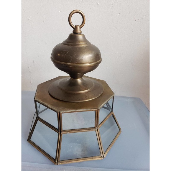 None | Accents | Vintage Brass Bell Clear Glass Sectioned Ceiling Light ...